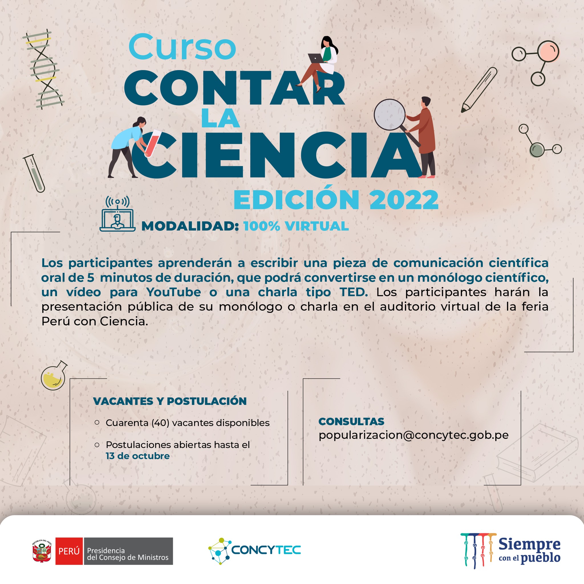 Concytec: Curso virtual «Contar la Ciencia» – Investigación